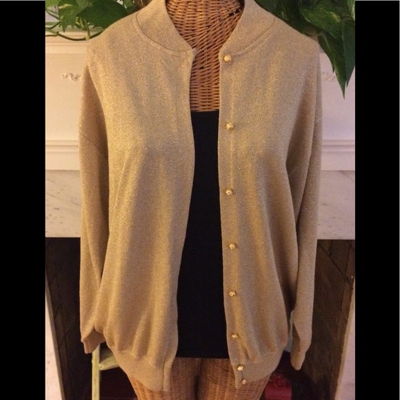 Vintage | Sweaters | Vintage Sparkling Gold Cardigan Sweater | Poshmark